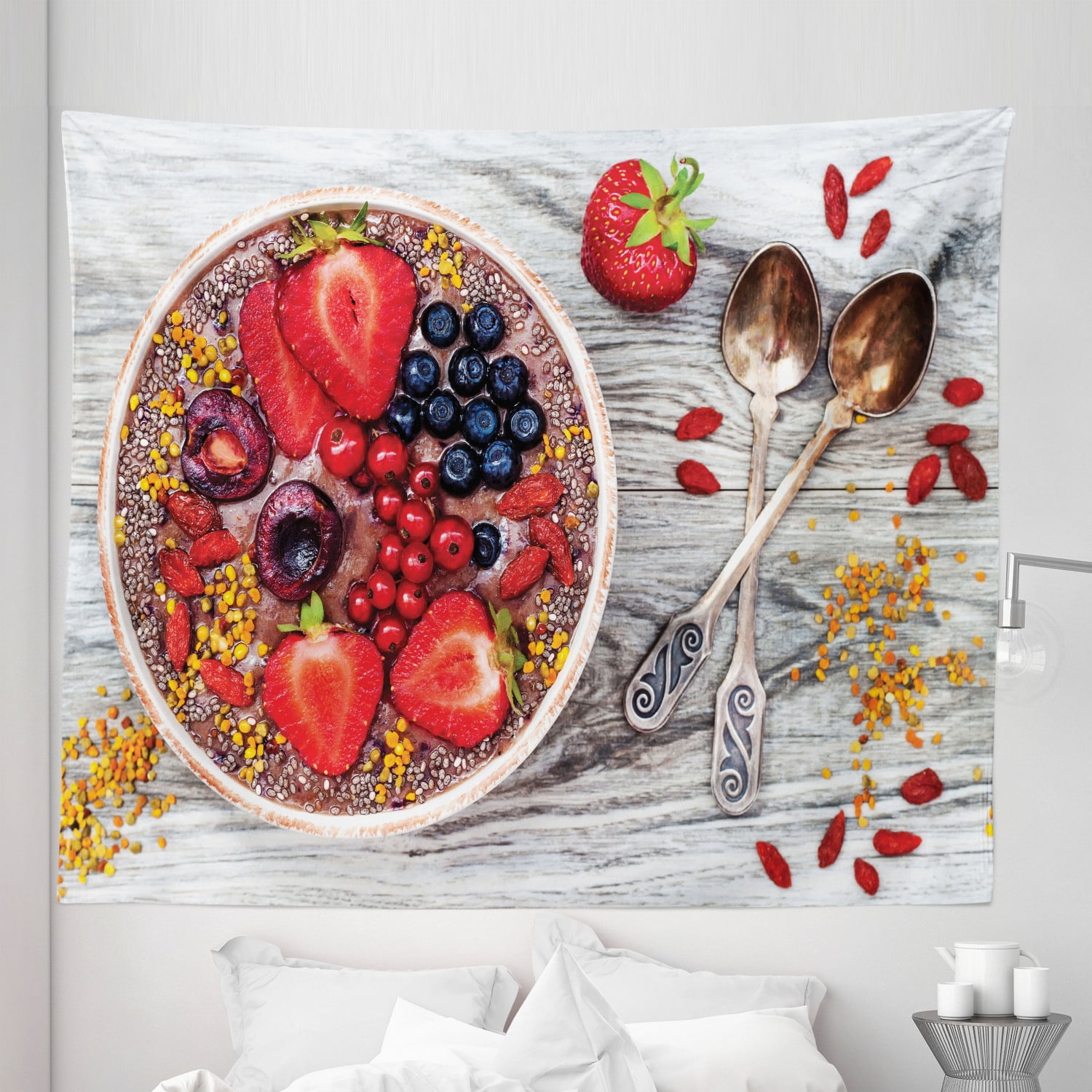 Peanut Butter Tapestry, Breakfast Foods Bowl with Chia Honey Toppings ...