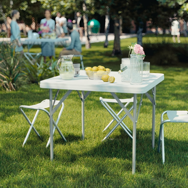 Small Square White Plastic Folding Table Square 18" Folding Side Table