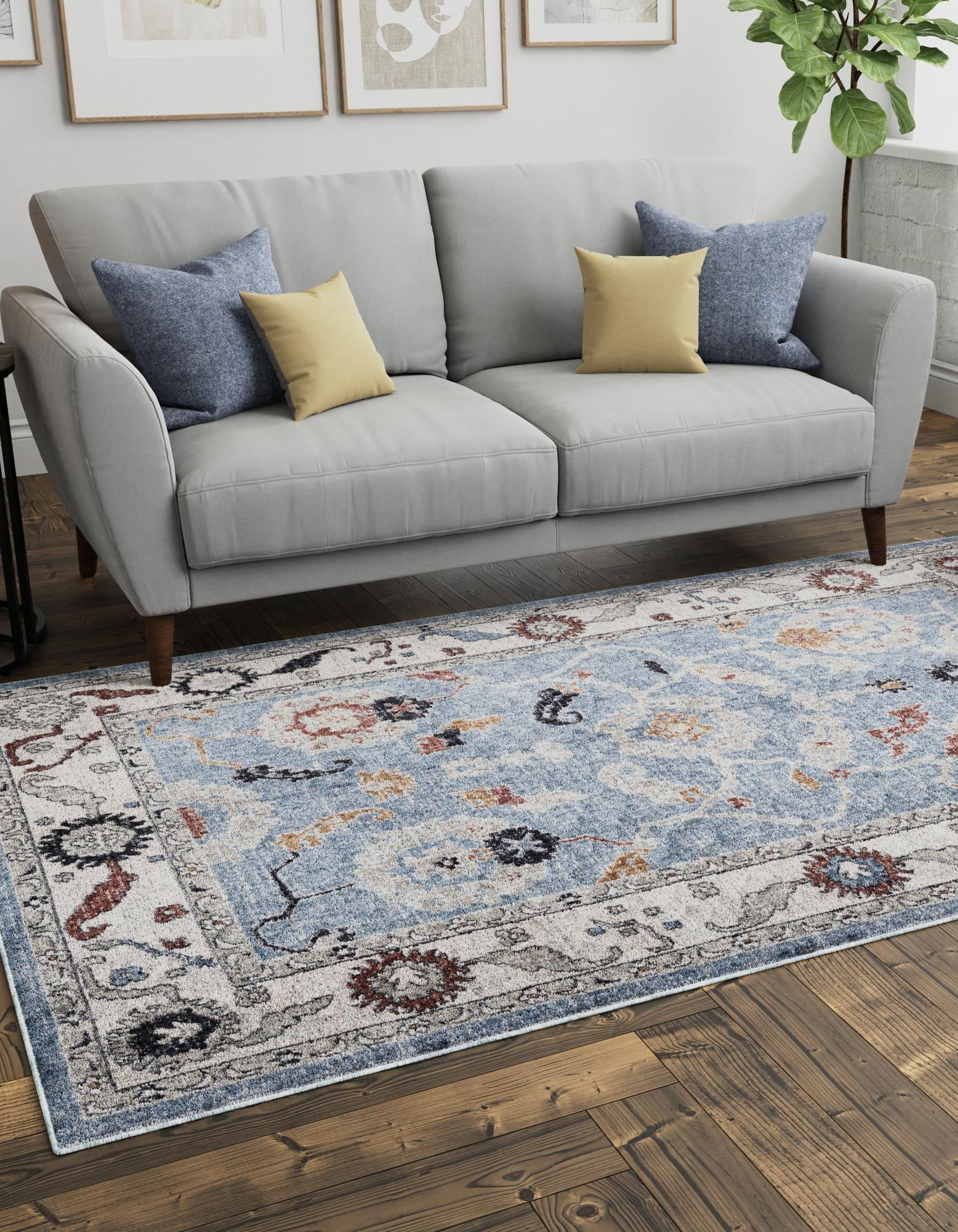 Rugs.com Eco Traditional Collection Rug – 8' x 10' Harbor Blue Medium ...