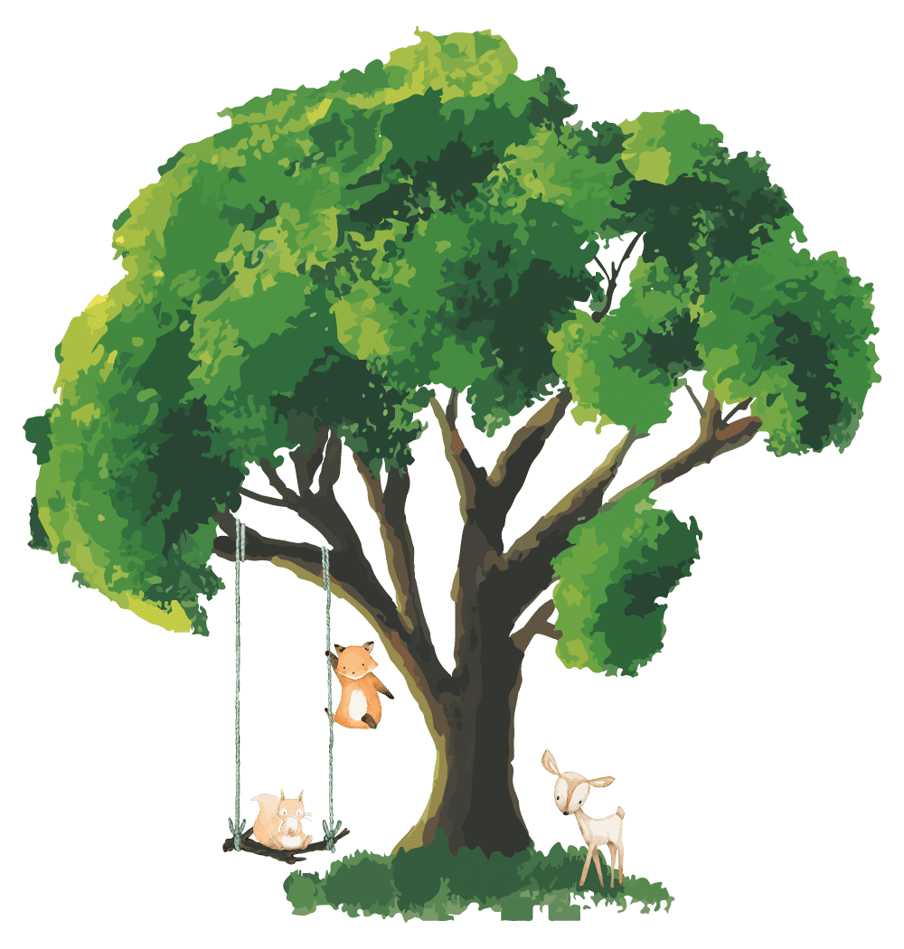 Large Forest Tree Happy Young Wild Forest Animals 20" x 21" Home Living ...