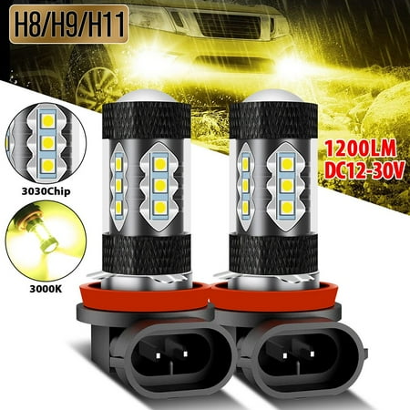 H11 H8 LED Bulbs 3000K Golden Yellow Super Bright Fog Light DRL Light ...