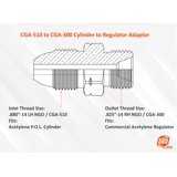 Acetylene Adaptor - CGA-510 (P.O.L. Cylinder) to CGA-300 (Commercial ...