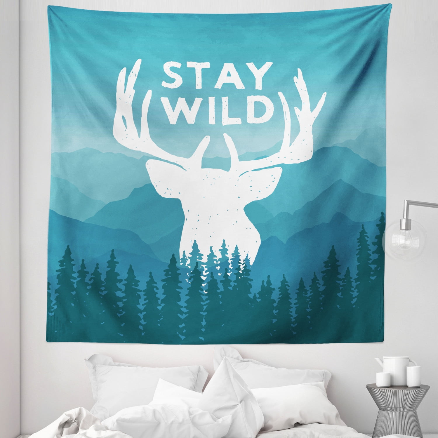 Adventure Tapestry, Wilderness Themed Stay Wild Words Scenic Mountain ...
