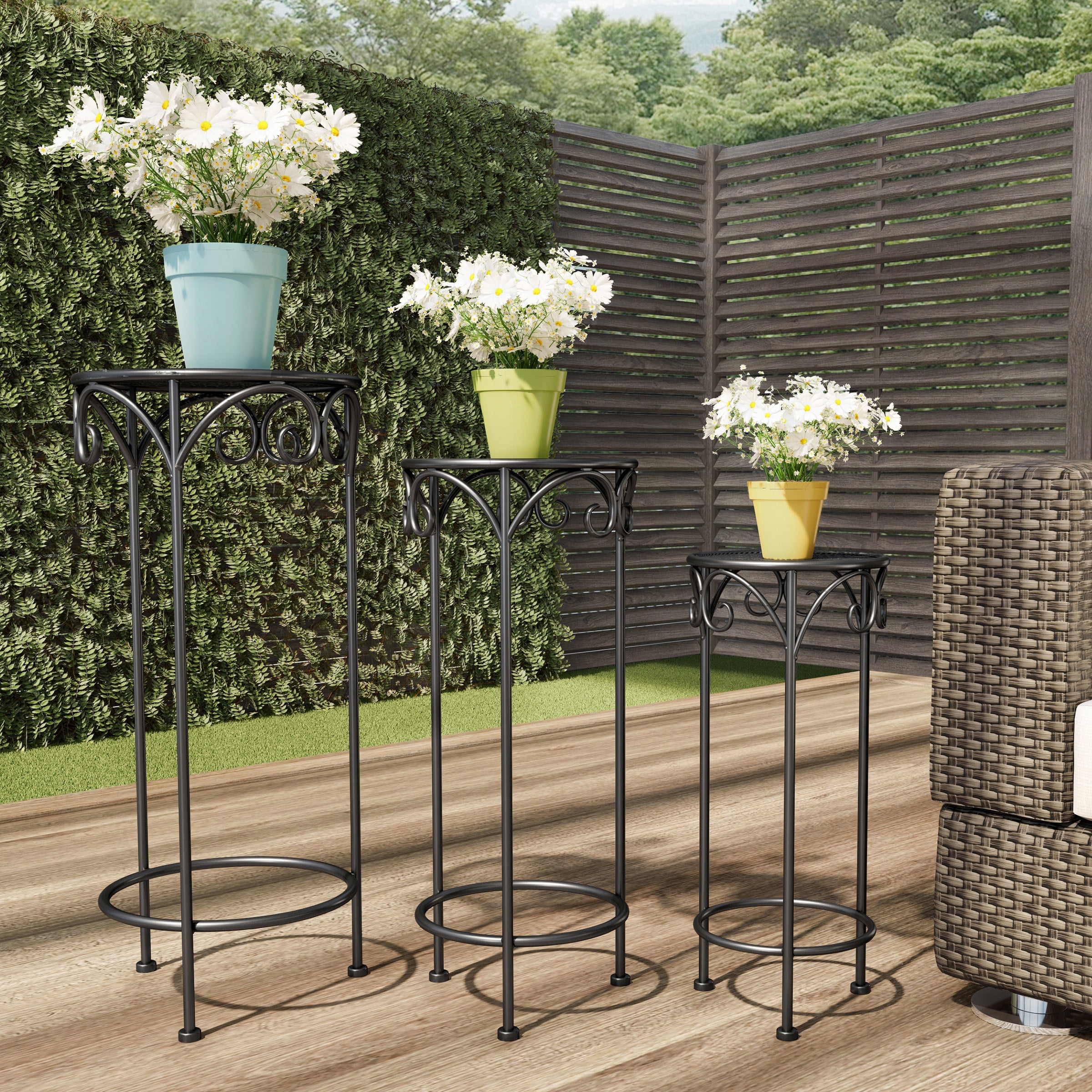 Plant Stands– Set of 3 Indoor or Outdoor Plant Display(Black) - Walmart.com