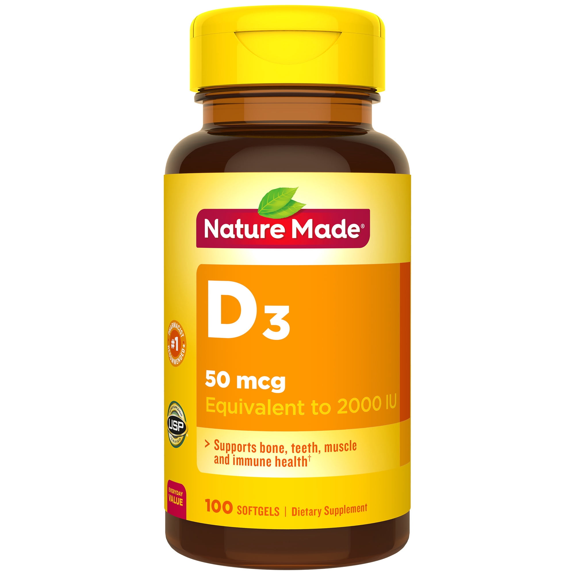 Nature Made Vitamin D3 2000 IU 50 Mcg Softgels 100 Count For Bone