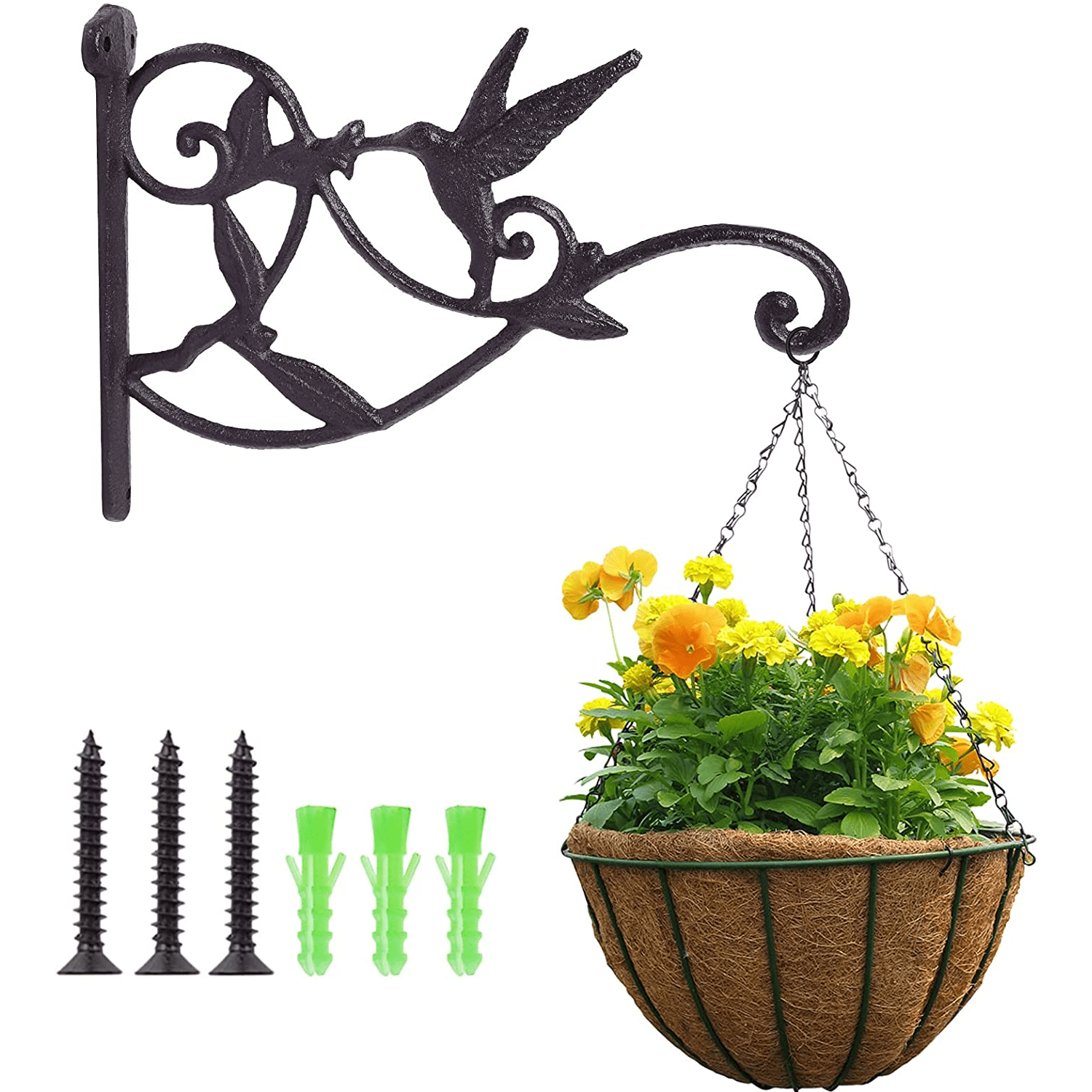 SEISSO Hanging Plant Bracket, Hummingbird Plant Hangers Outdoor Iron ...