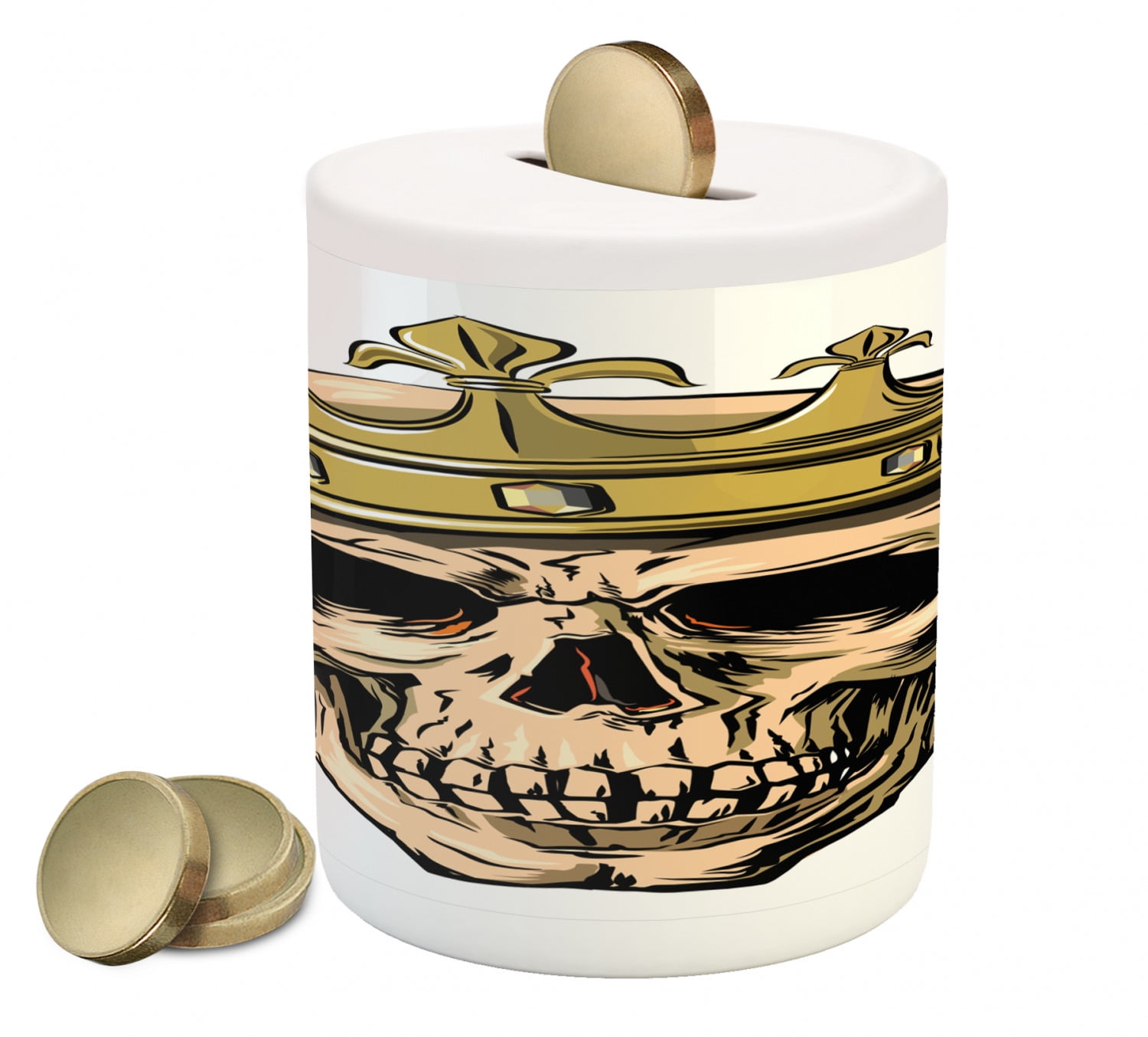King Piggy Bank, Dead Skull Skeleton Head with Royal Crown Tiara in ...