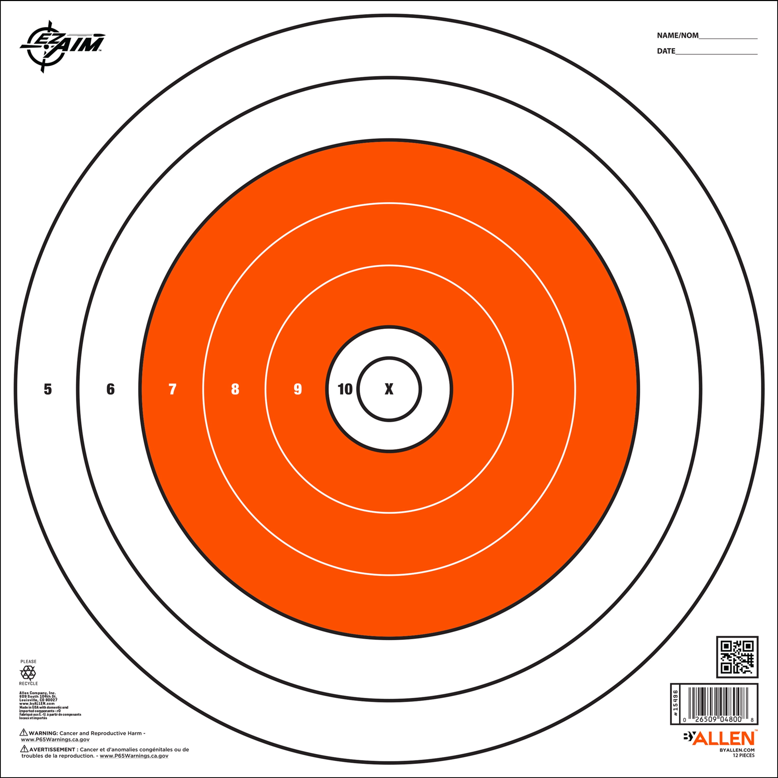 Ez Aim Paper Shooting Targets, 12 In Bullseye, 12-Pack, Orange & White ...