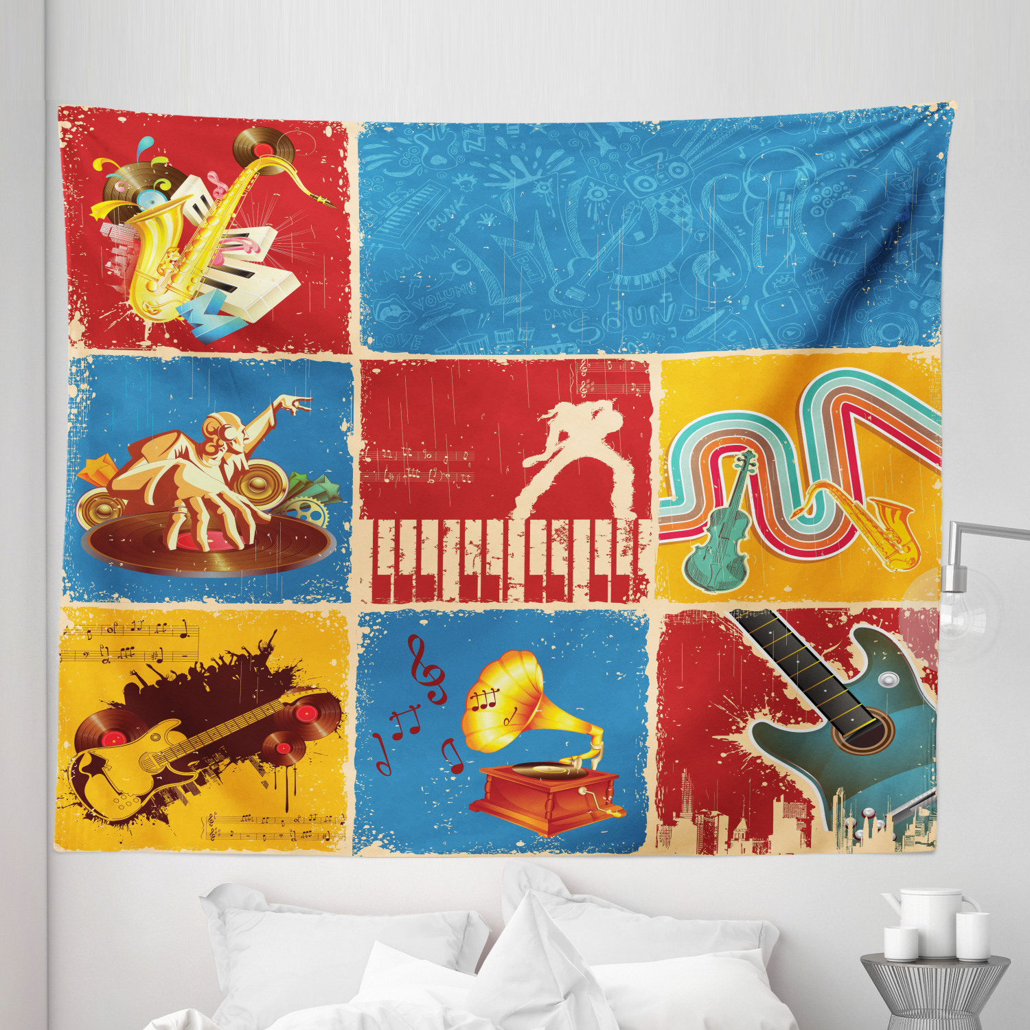 Retro Tapestry, Retro Collage Illustration of Different Instruments ...