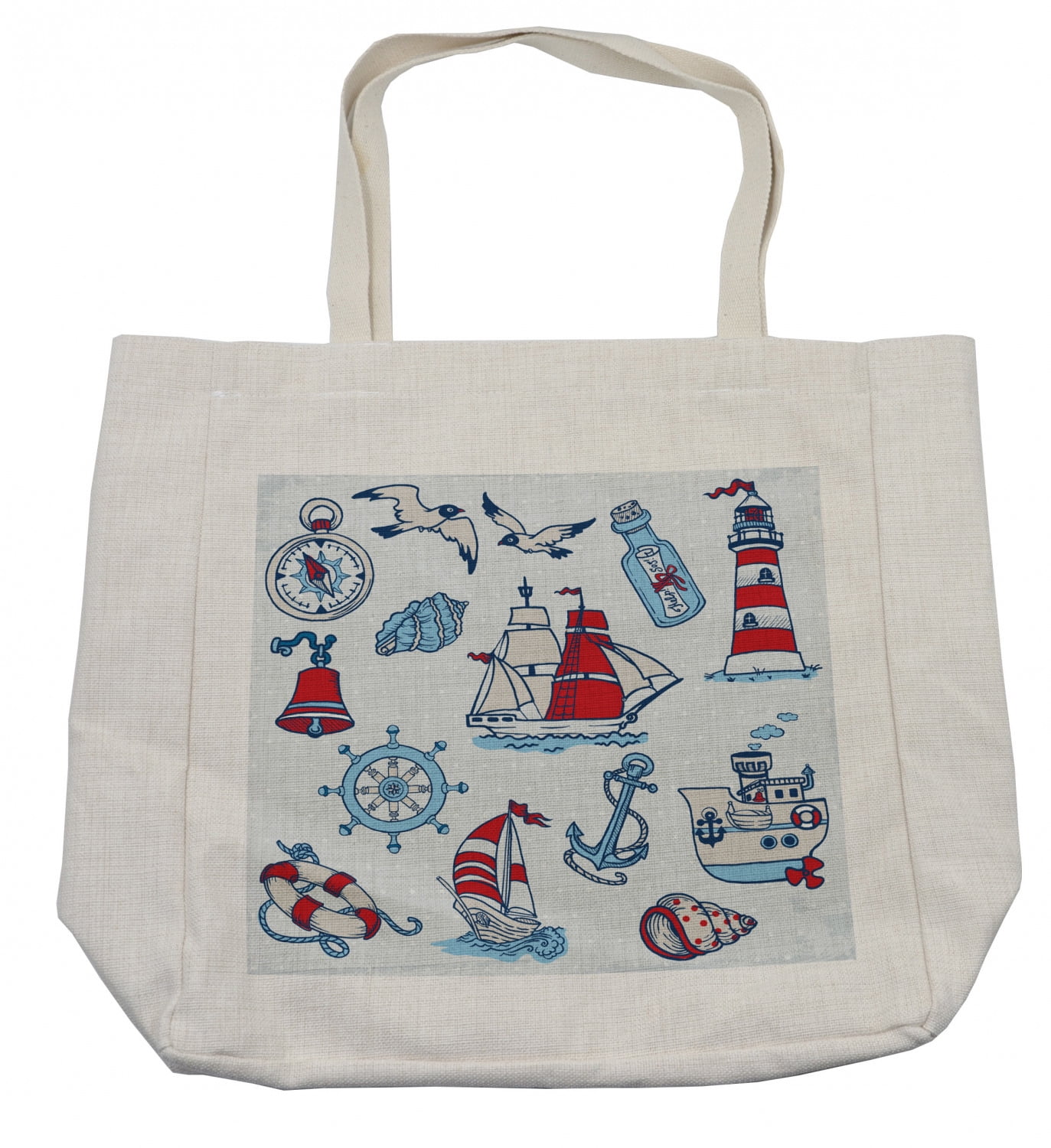 Nautical Shopping Bag, Symbolic Sea Creatures Navigation Gulls Compass ...