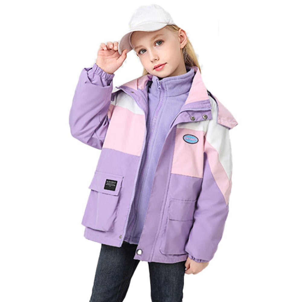 Girls Winter Jacket Liner Fleece 3 In 1 Detachable Windproof Waterproof ...