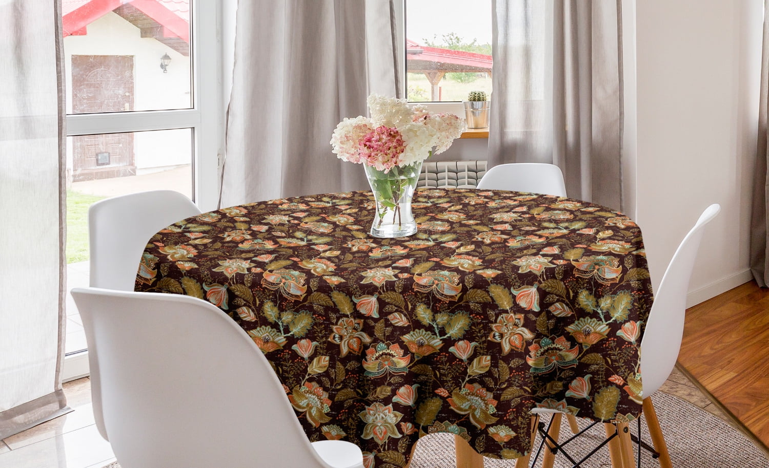 Paisley Round Tablecloth, Oriental Blossoms Motifs Ethnic Persian Folk ...