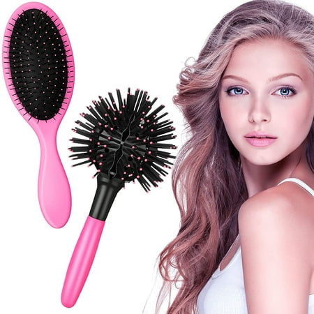 2 Pieces Round Hair Curling Curler Comb Tool, 3D Round Hair Brush Comb ...