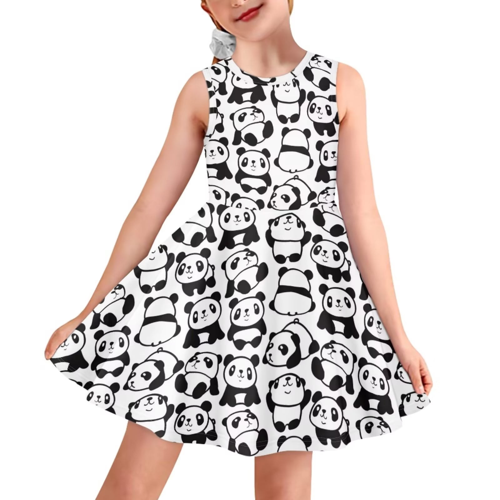 FKELYI Cartoon Panda Girls Sleeveless Dress Size 11-12 Years ...