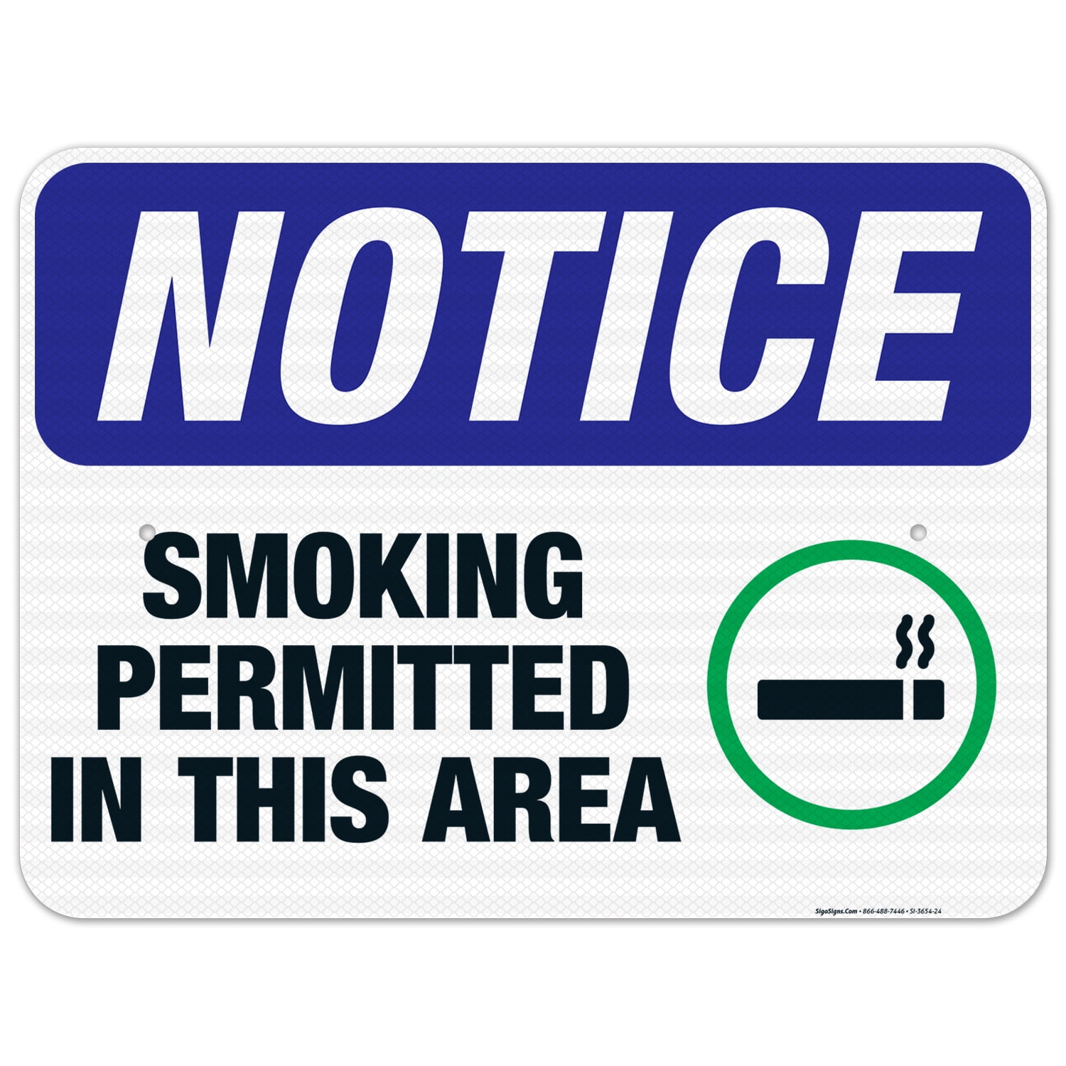 Smoking Permitted In This Area Sign, OSHA Notice Sign, 18x24 Reflective ...