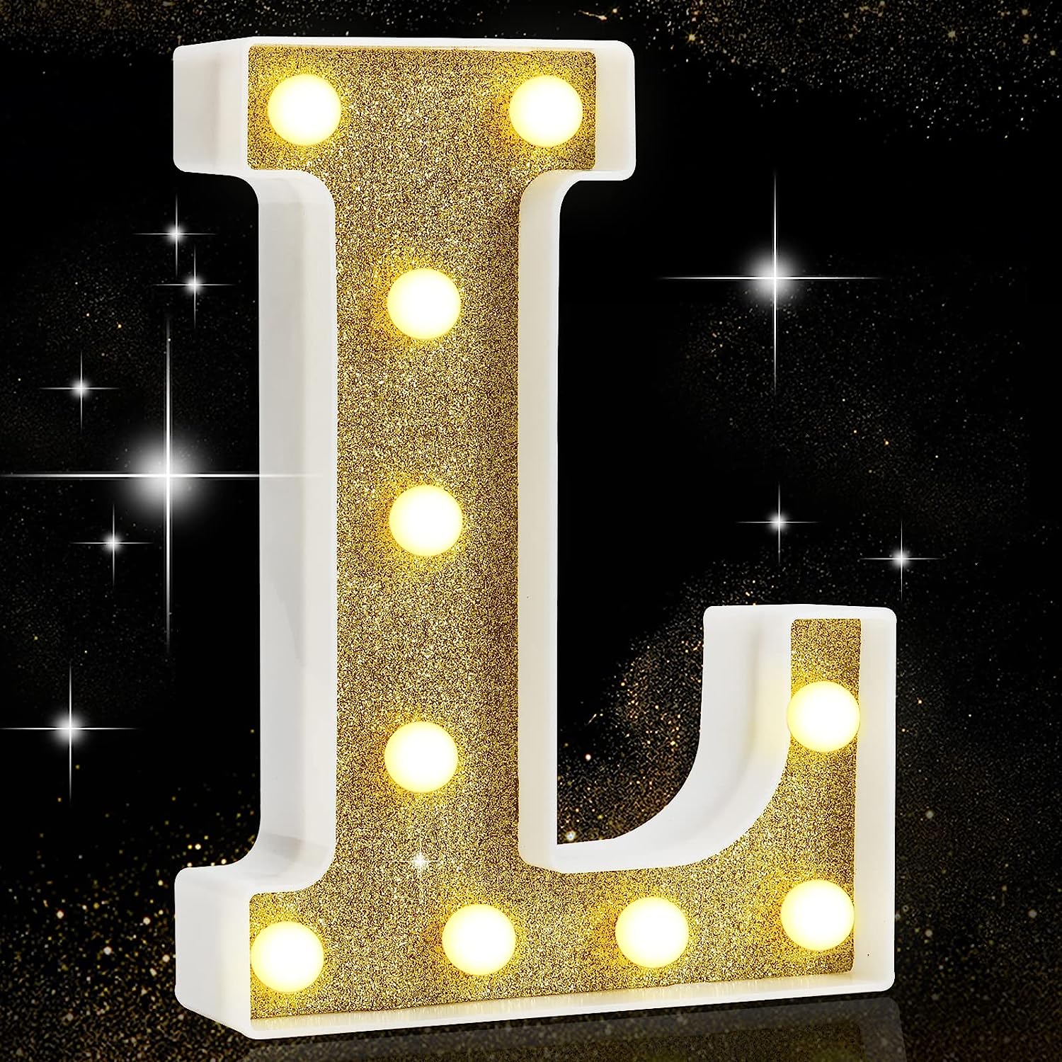 LED Marquee Letter Lights, Light Up Golden Letters Glitter Alphabet ...