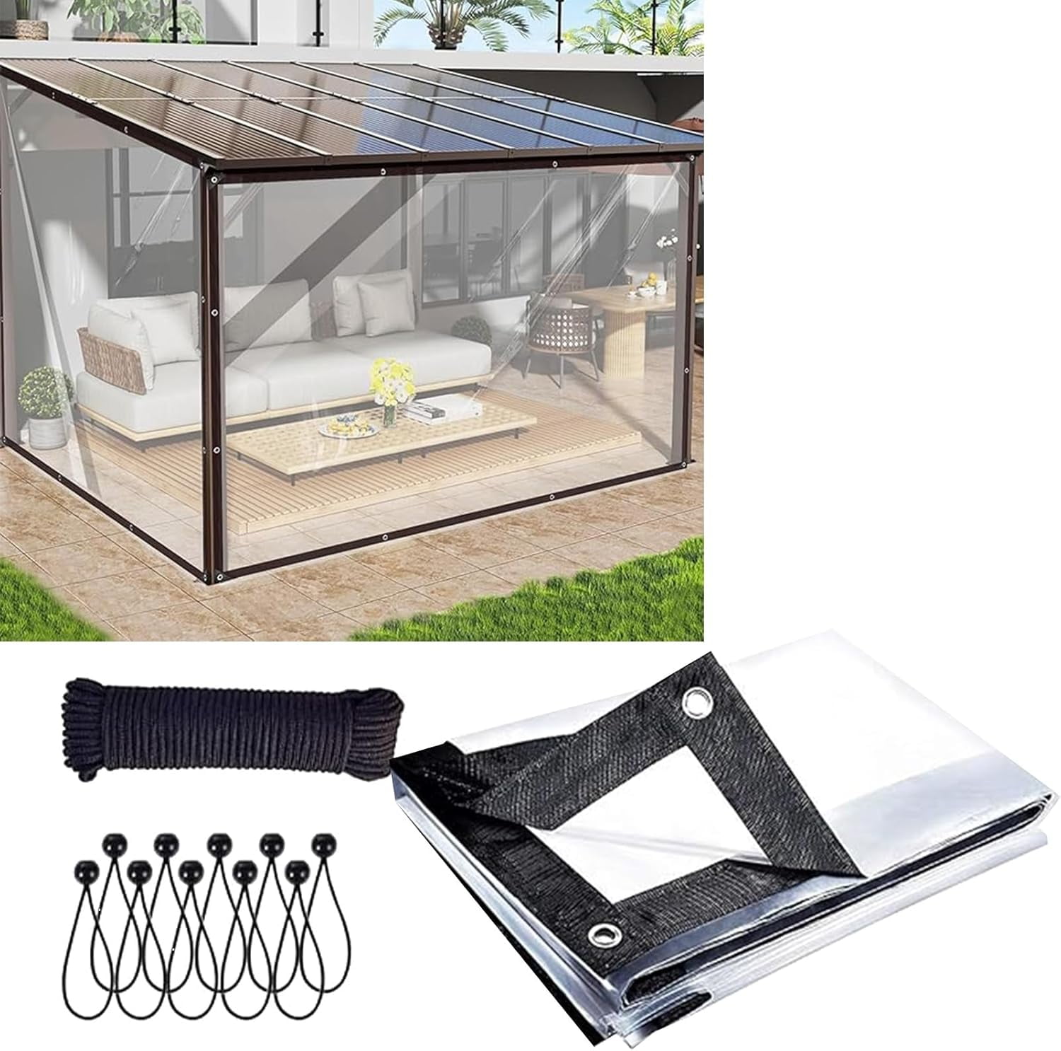 11x22 FT Clear Tarps with Grommets, PVC Vinyl Clear Tarp Heavy Duty ...