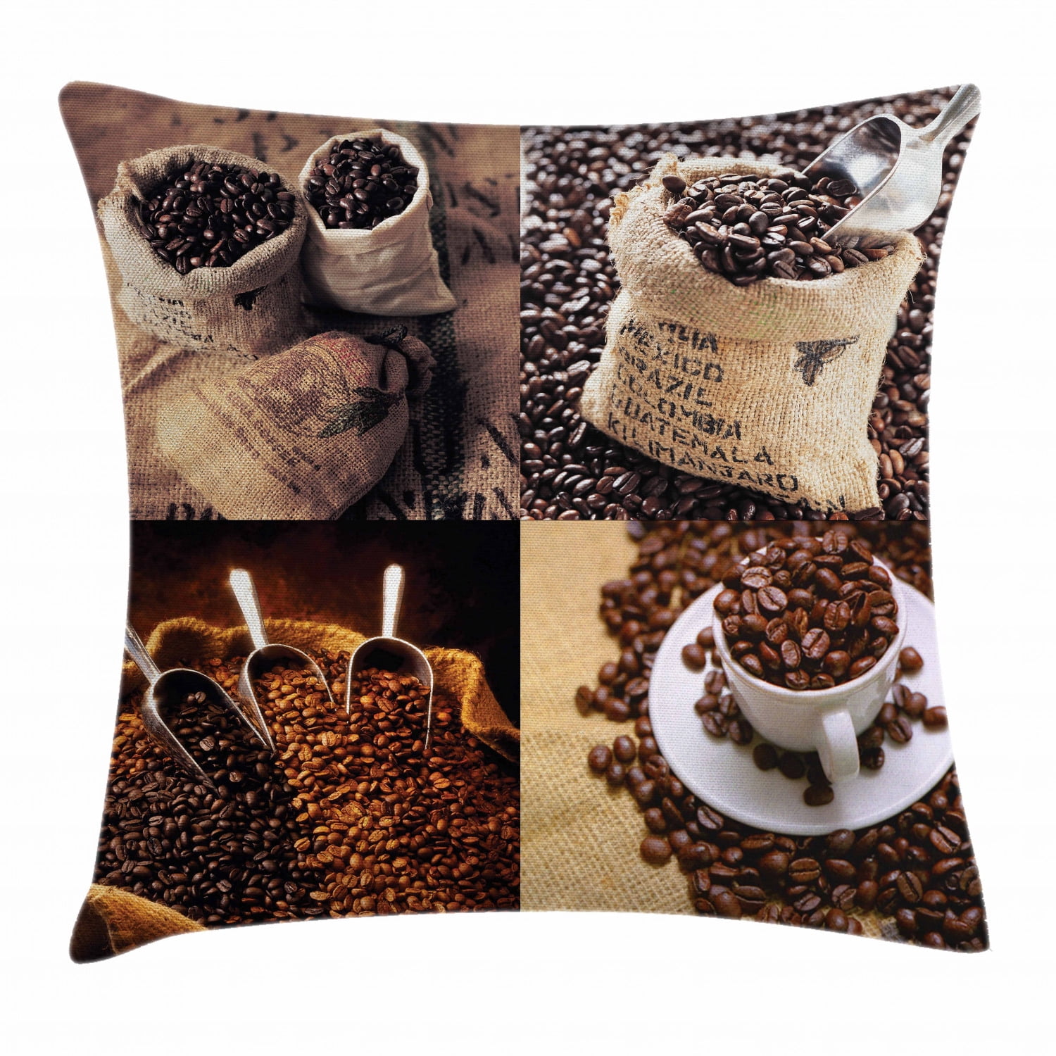 Coffee Throw Pillow Cushion Cover, Rustic Collage of Images Showing ...