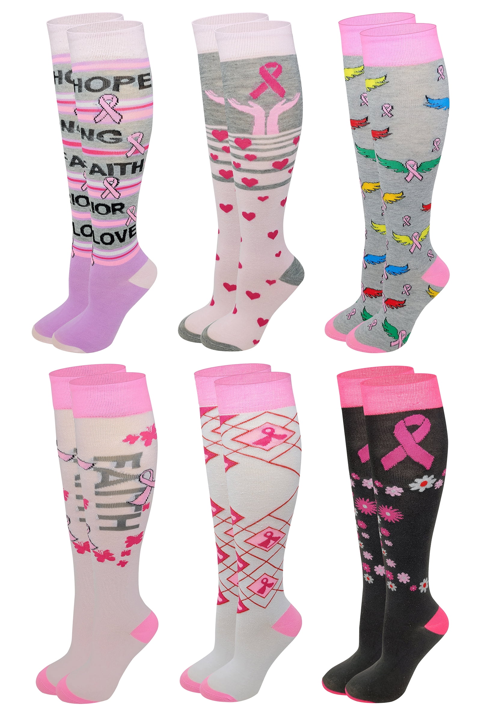 Women 6 pairs Breast Cancer Awareness Knee High Socks - Walmart.com