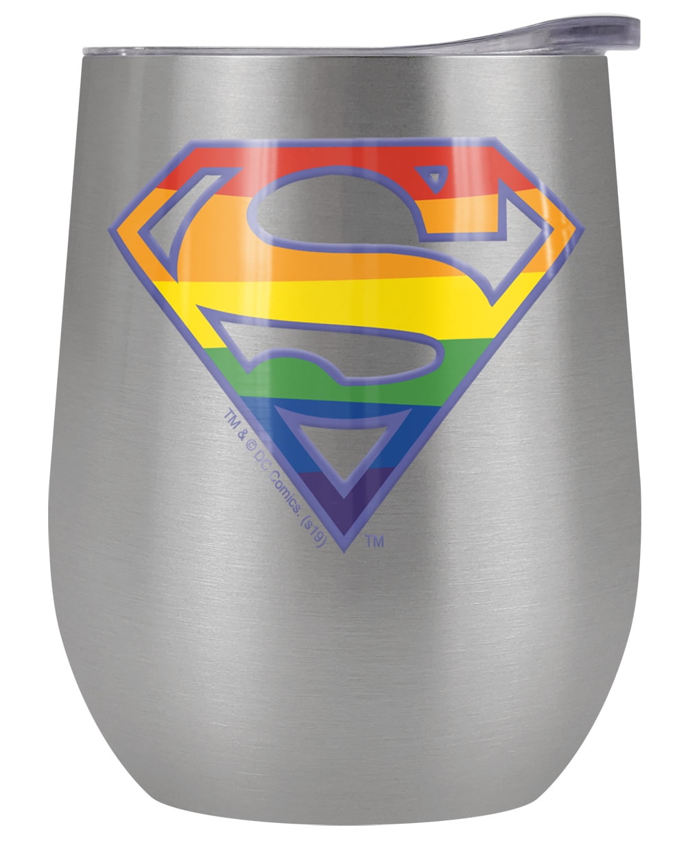 Superman Official Superman Rainbow Shield Logo Pattern 12 OZ Stemless ...