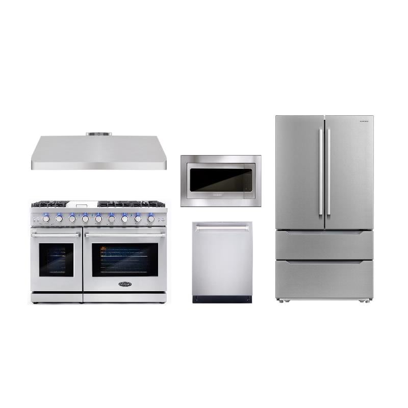 Cosmo 48 in. Gas Range & Hood & Dishwasher & Refrigerator & Microwave ...