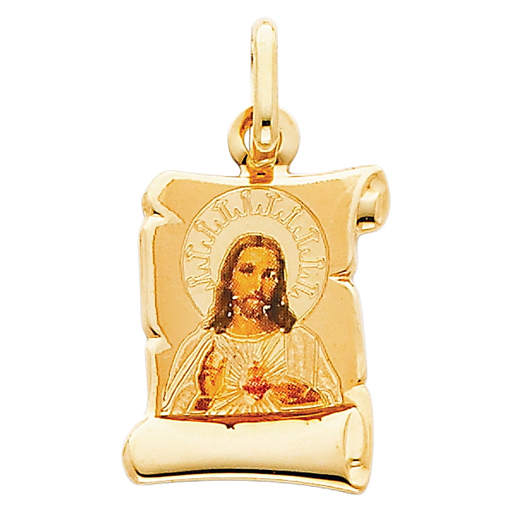 Jewels By Lux 14K Yellow Gold Sacred Heart Of Jesus Picture Pendant ...