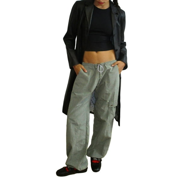 WIFORNT Women Baggy Pants Solid Color Drawstring Waist Cargo Pants ...