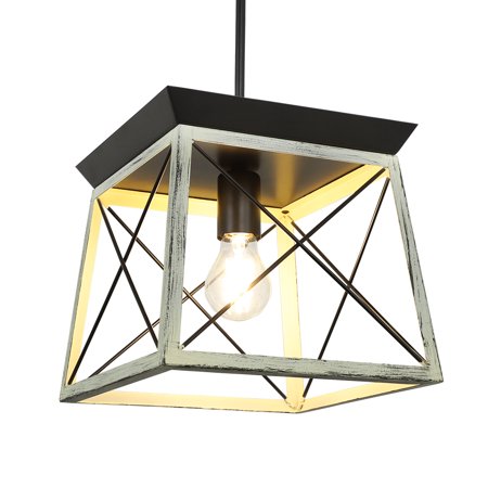 Depuley Rustic Square Pendant Light Fixture, Antique Oak White and ...