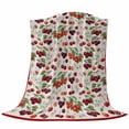 Cherry Fleece Throw Blanket Retro Pink Red Cherry White Floral Beige ...