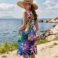 Binienty Crewneck Dress with Rainbow Tropical Floral, Sleeveless Tiered ...