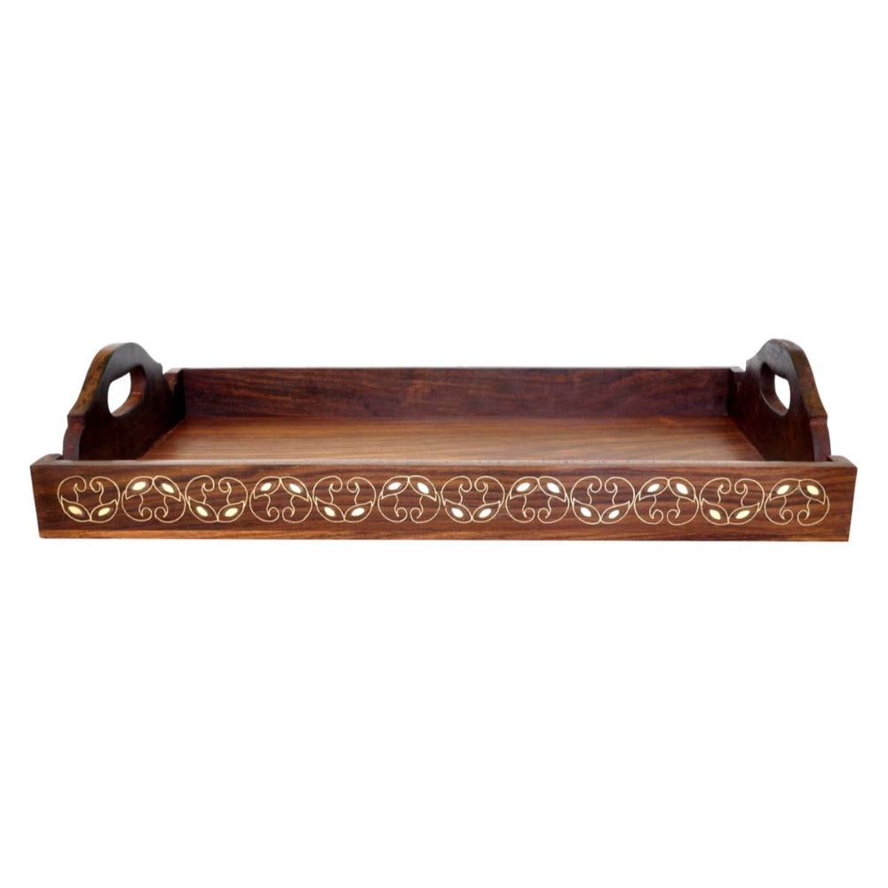 Handmade Mango Wood Serving Tray With Brass Inlays Work - Walmart.com
