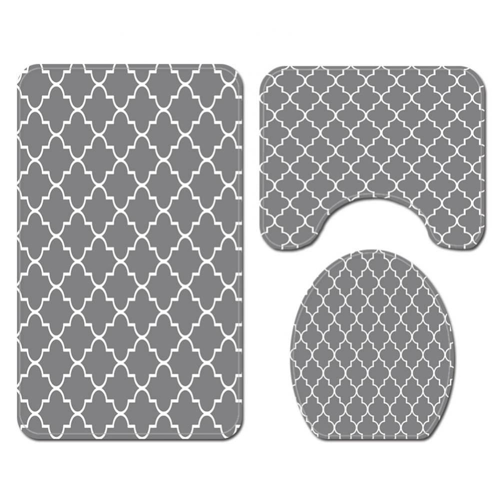 Anti-Slip Mat Set,3pcs Bathroom Mat,Toilet Lid Cover,U Shape Rectangle ...