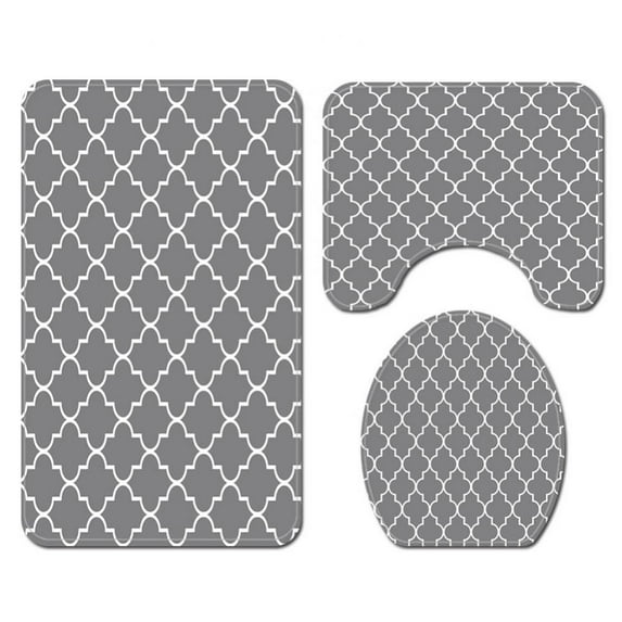 Anti-Slip Mat Set,3pcs Bathroom Mat,Toilet Lid Cover,U Shape Rectangle ...