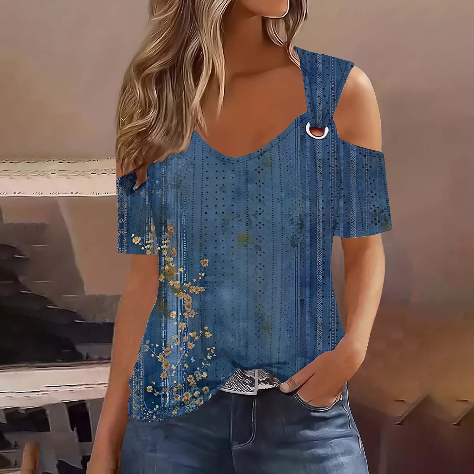 Click here for Lovzfmll Womens Summer Tops Short-Sleeved Off-The-... prices