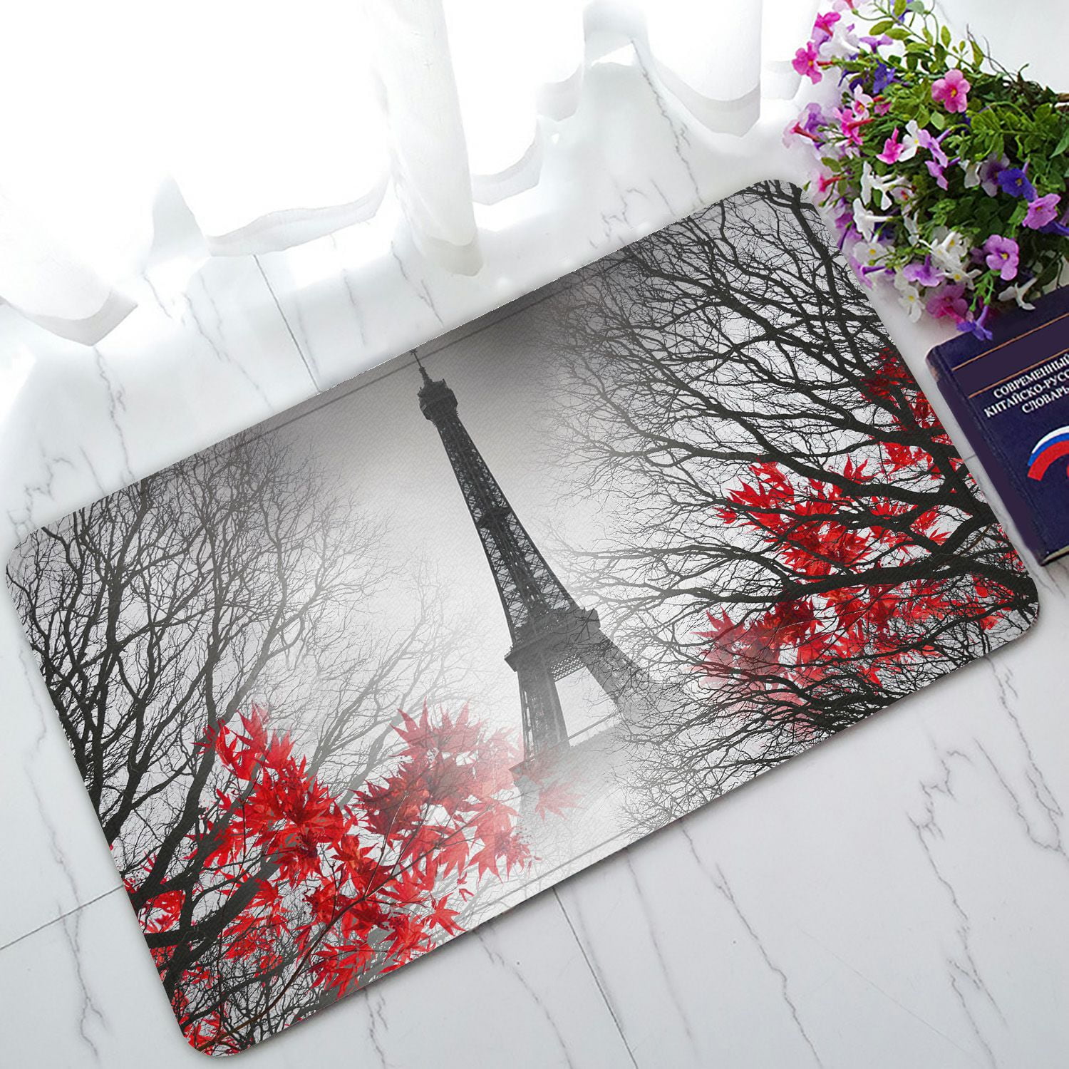 PHFZK Cityscape Doormat, Eiffel Tower in Paris and Red Tree Doormat ...