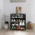 ETEPON 4 Layers Black Shoe Cabinet with Glass Door and Glass Layer ...