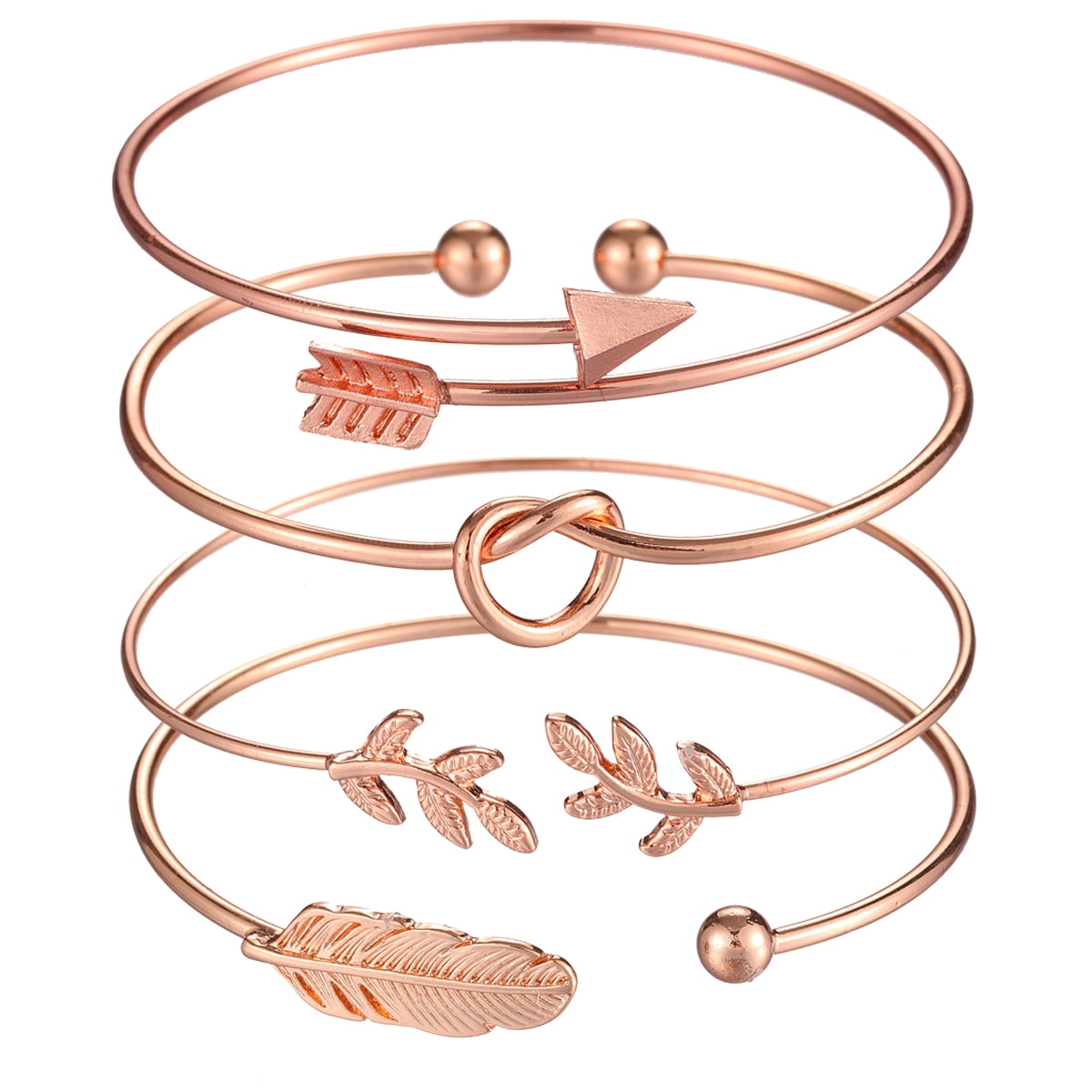 Starain 4Pcs Rose Gold Bracelets for Women Girl Simple Leaf Arrow ...