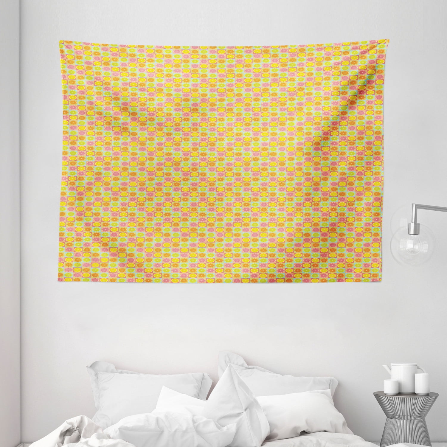 Fruit Tapestry, Citrus Fruits Themed Squares Grid Lemon Lime Grapefruit ...