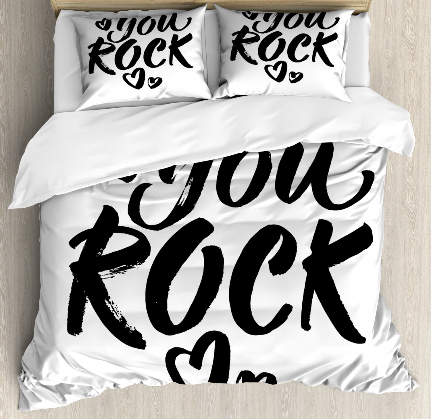 You Rock Duvet Cover Set Queen Size, Simple Monochrome Cursive ...