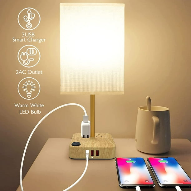 COZOO USB Bedside Table Desk Lamp with 3 USB Charging Ports and 2 ...