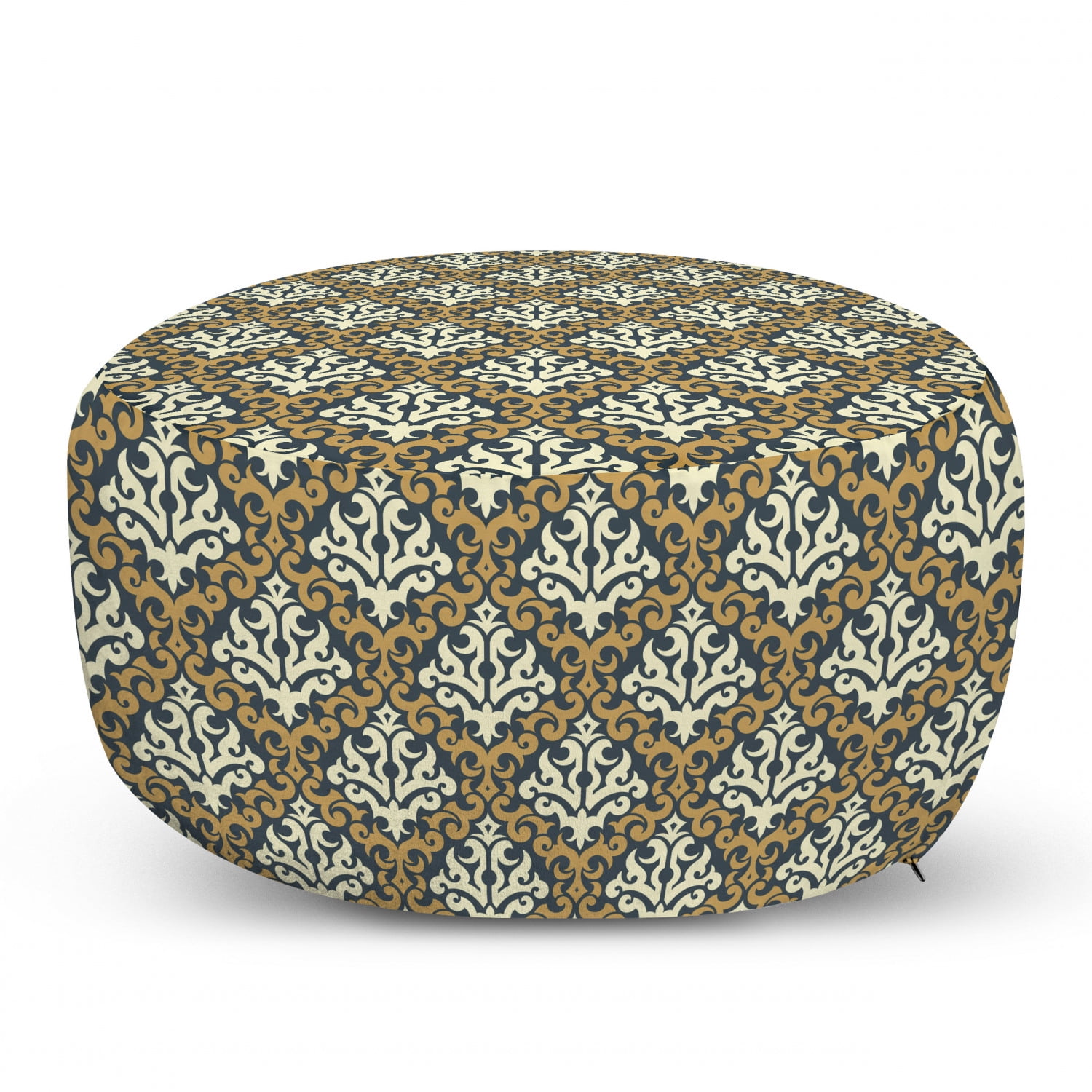Antique Pouf Cover with Zipper, Old Fashioned Foliage Royal Motifs with ...