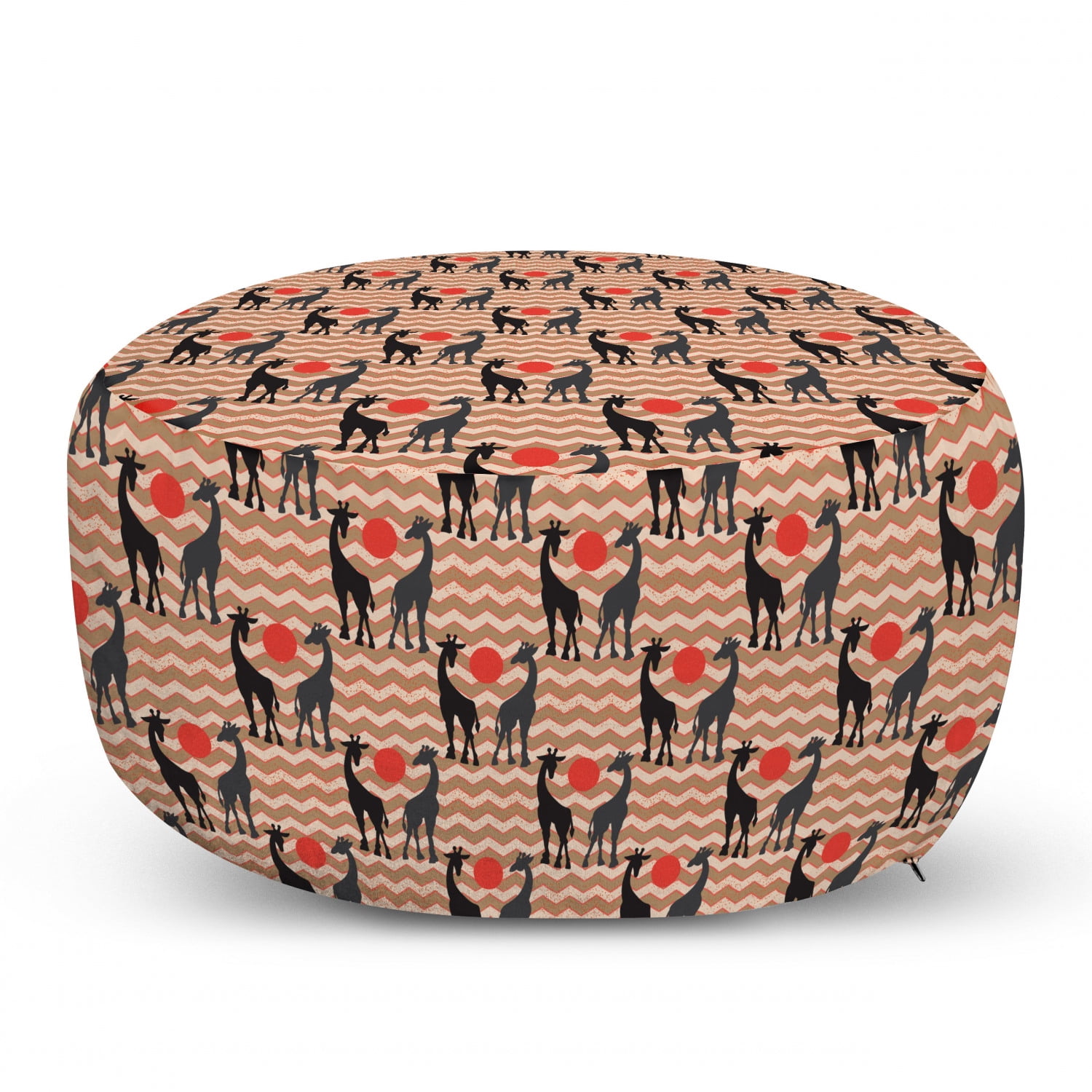 Giraffe Pouf Cover with Zipper, Vintage Safari Savannah with Animal ...
