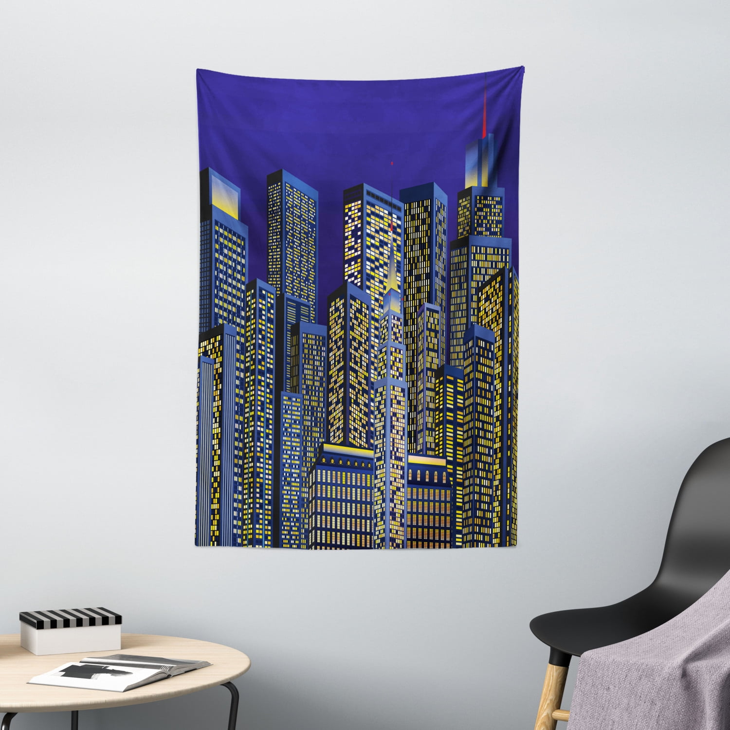 Digital Tapestry, Cartoon Design Cityscape with Square Seemed Image ...