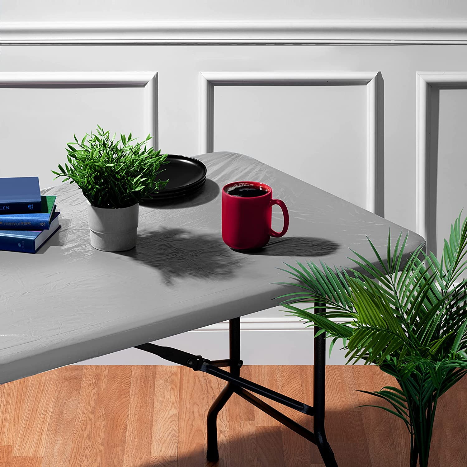 Sorfey Round Vinyl Table Cloth Fitted Picnic & Party Table Cover, Gray ...