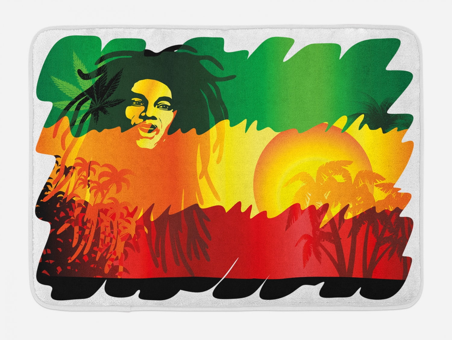 Rasta Bath Mat, Iconic Reggae Music Singer Abstract Design with Sun and ...