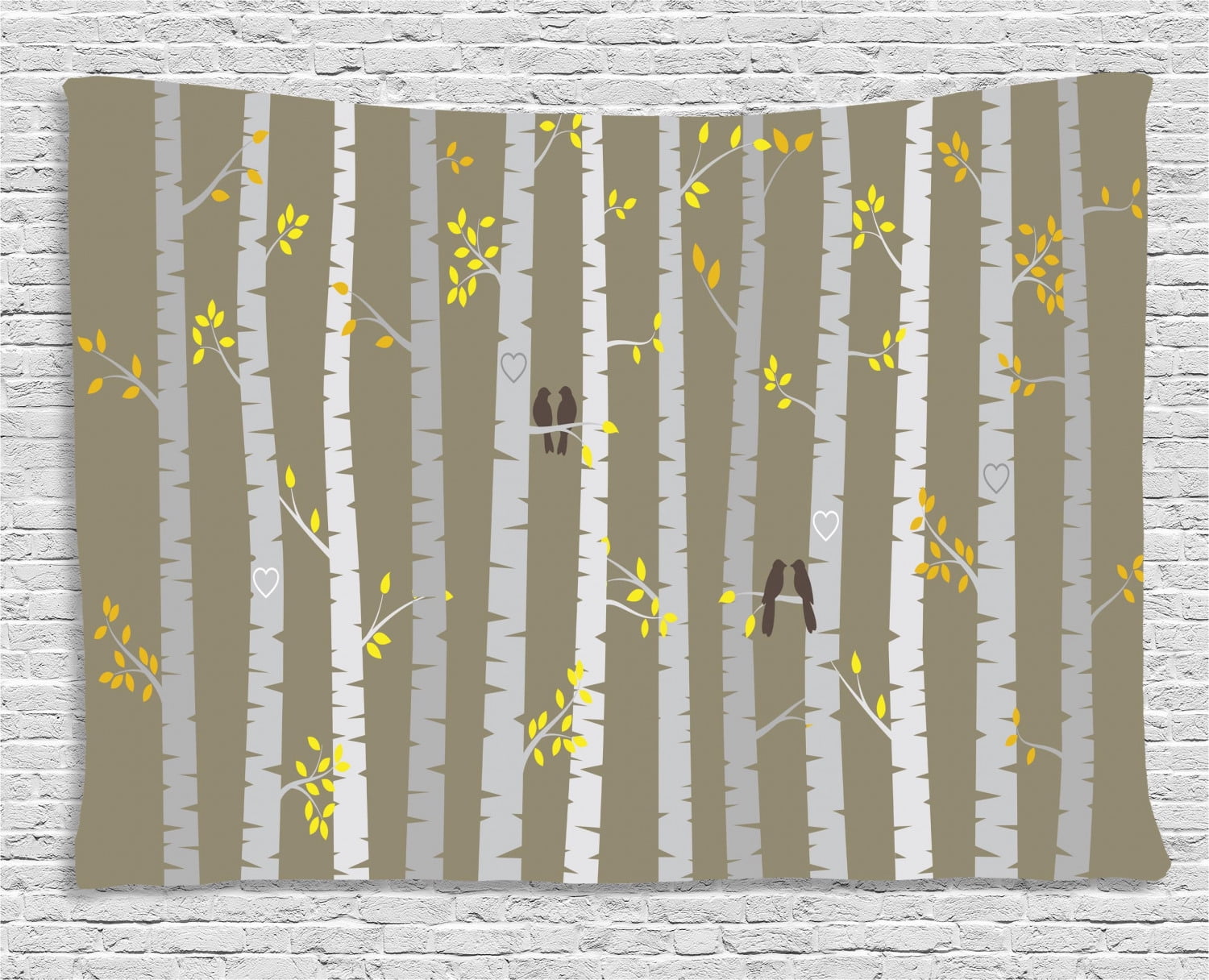 Aspen Tree Tapestry, Birch Autumn Leaves Artsy Woods with Love Birds ...