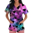 Garbnen Valentines Scrub Tops Women Plus Size V Neck Heart Pattern ...