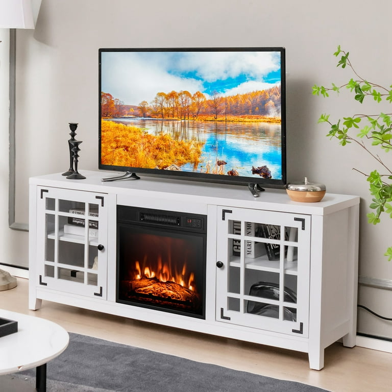 Costway 58 Inches Fireplace TV Stand for TVs up to 65 Inches with 1400W Electric Fireplace White