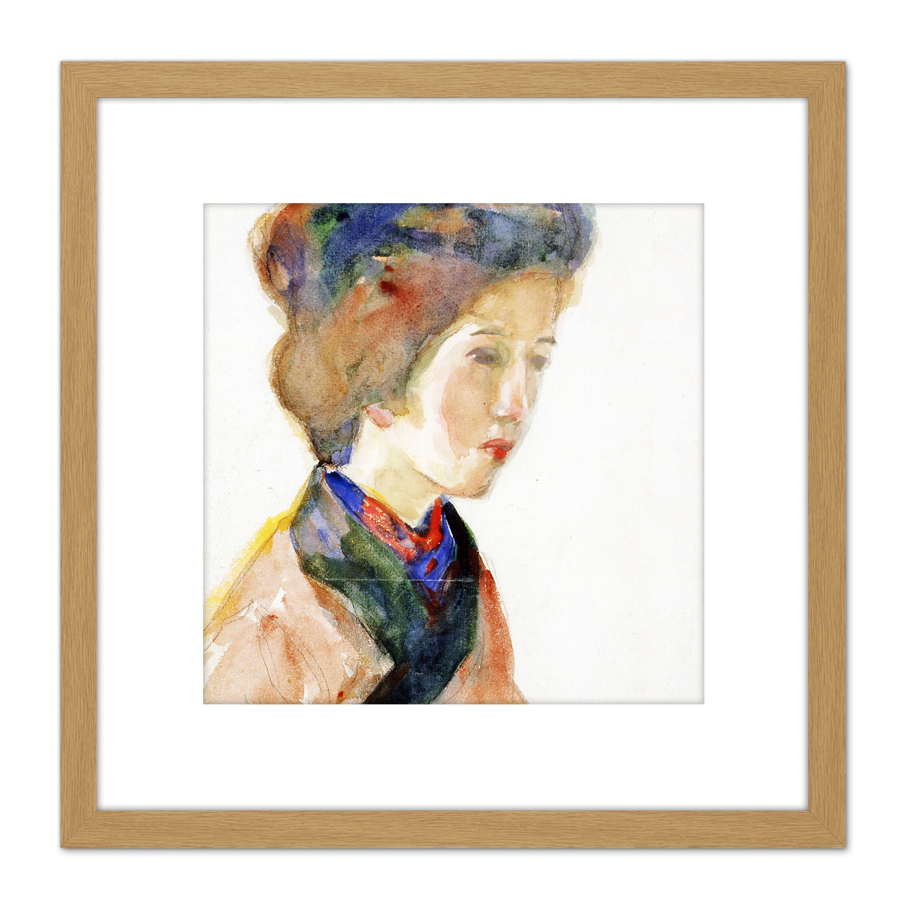 Takehisa Girl Japanese Painting 8X8 Inch Square Wooden Framed Wall Art ...