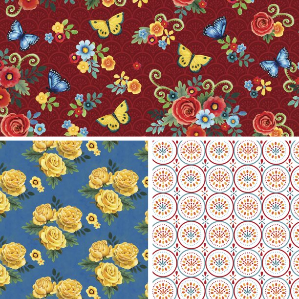 David Textiles Cotton 36" x 44" Folk Floral Charm Collection Pre-Cut ...